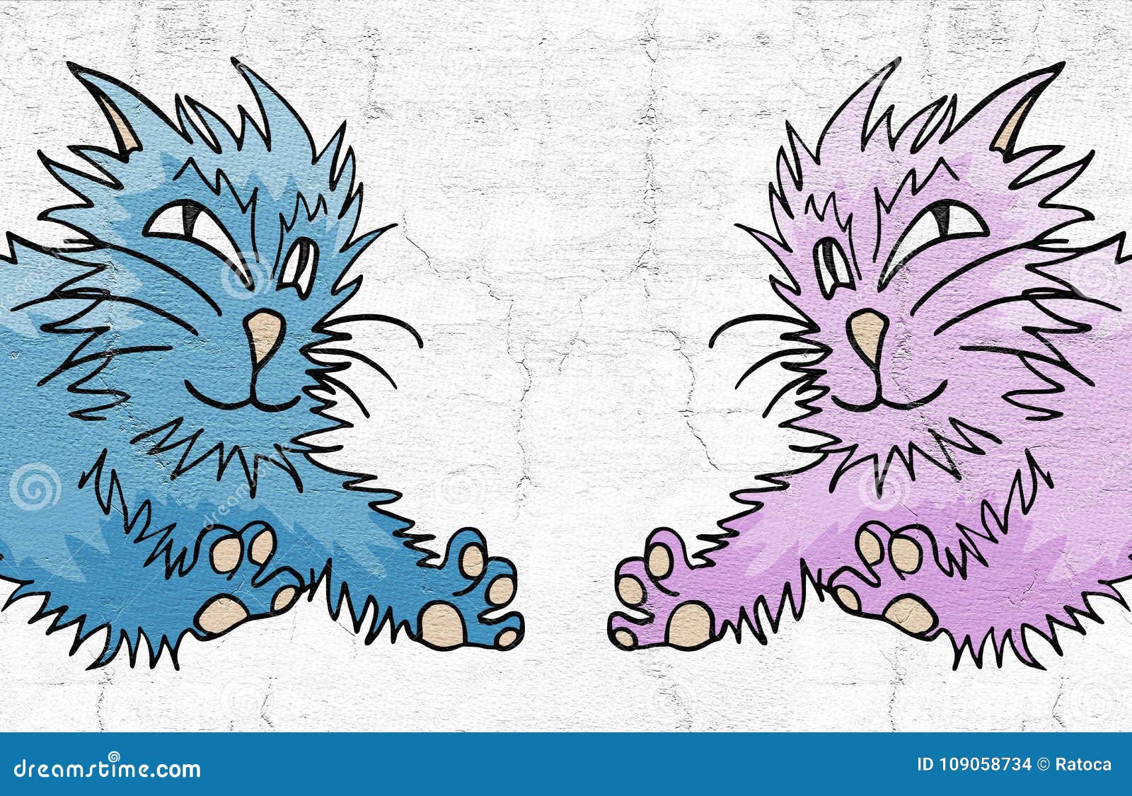 Blue and pink cats stock illustration. Illustration of cats - 109058734