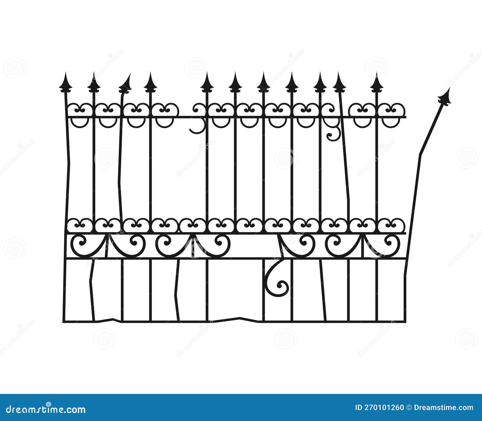 Broken iron fence draw stock vector. Illustration of night - 270101260
