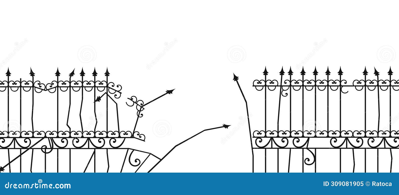 Broken iron fence draw stock vector. Illustration of autumn - 309081905