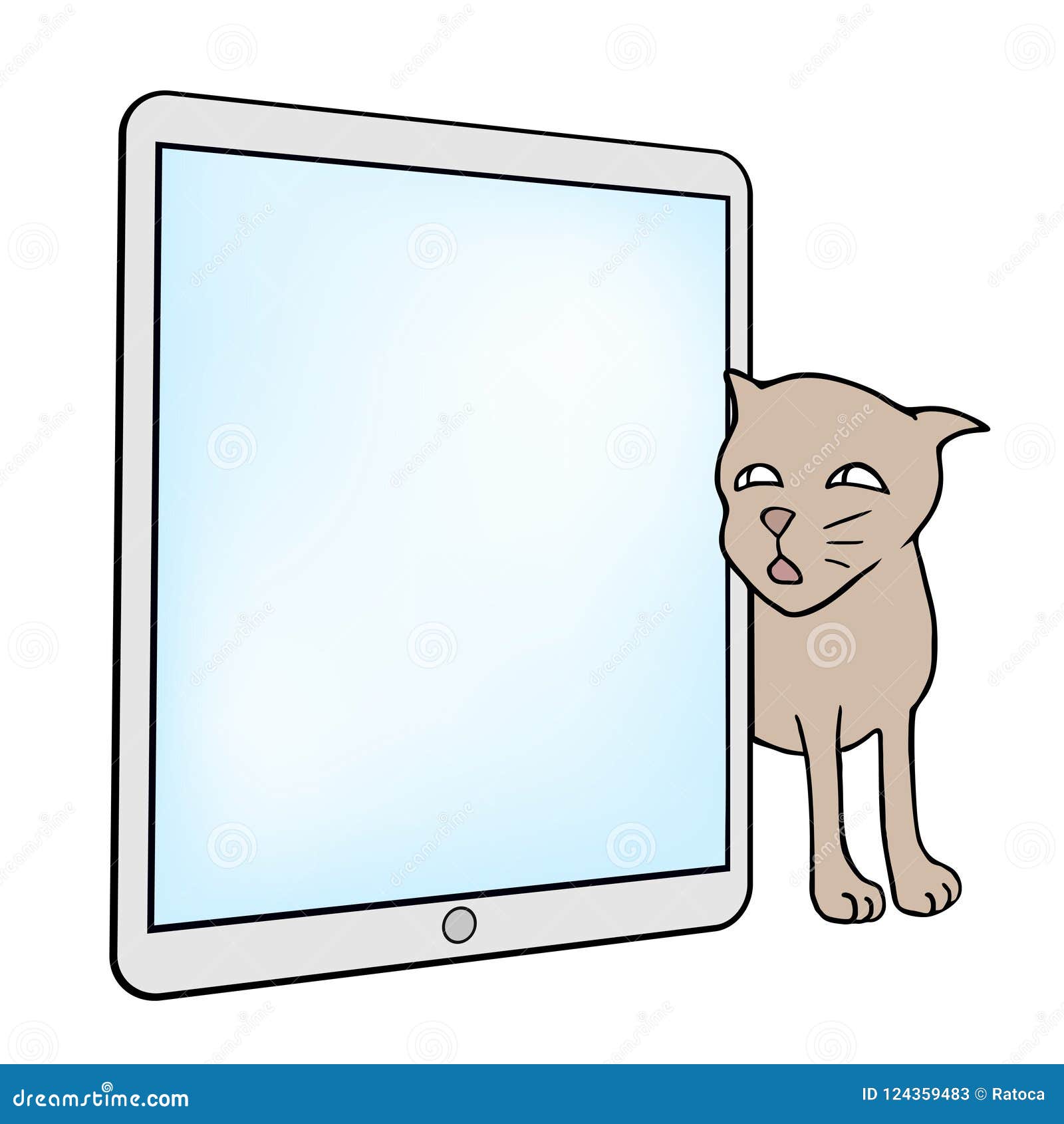 Cat and Tablet Illustration Stock Vector - Illustration of domestic ...