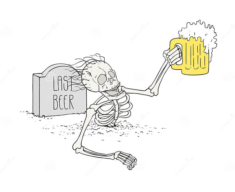 Crazy Skeleton with Beer Draw Stock Vector - Illustration of tomb, beer ...