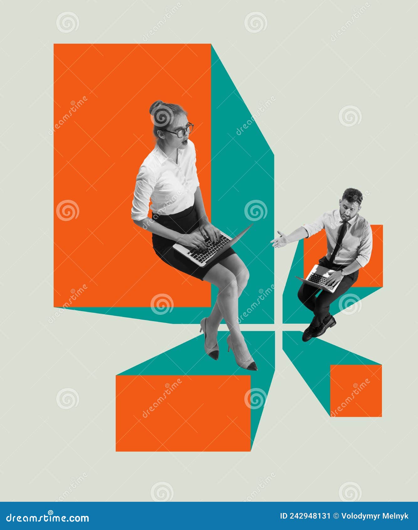 Creative Design. Employees, Man and Woman Working on Laptopn Stock ...