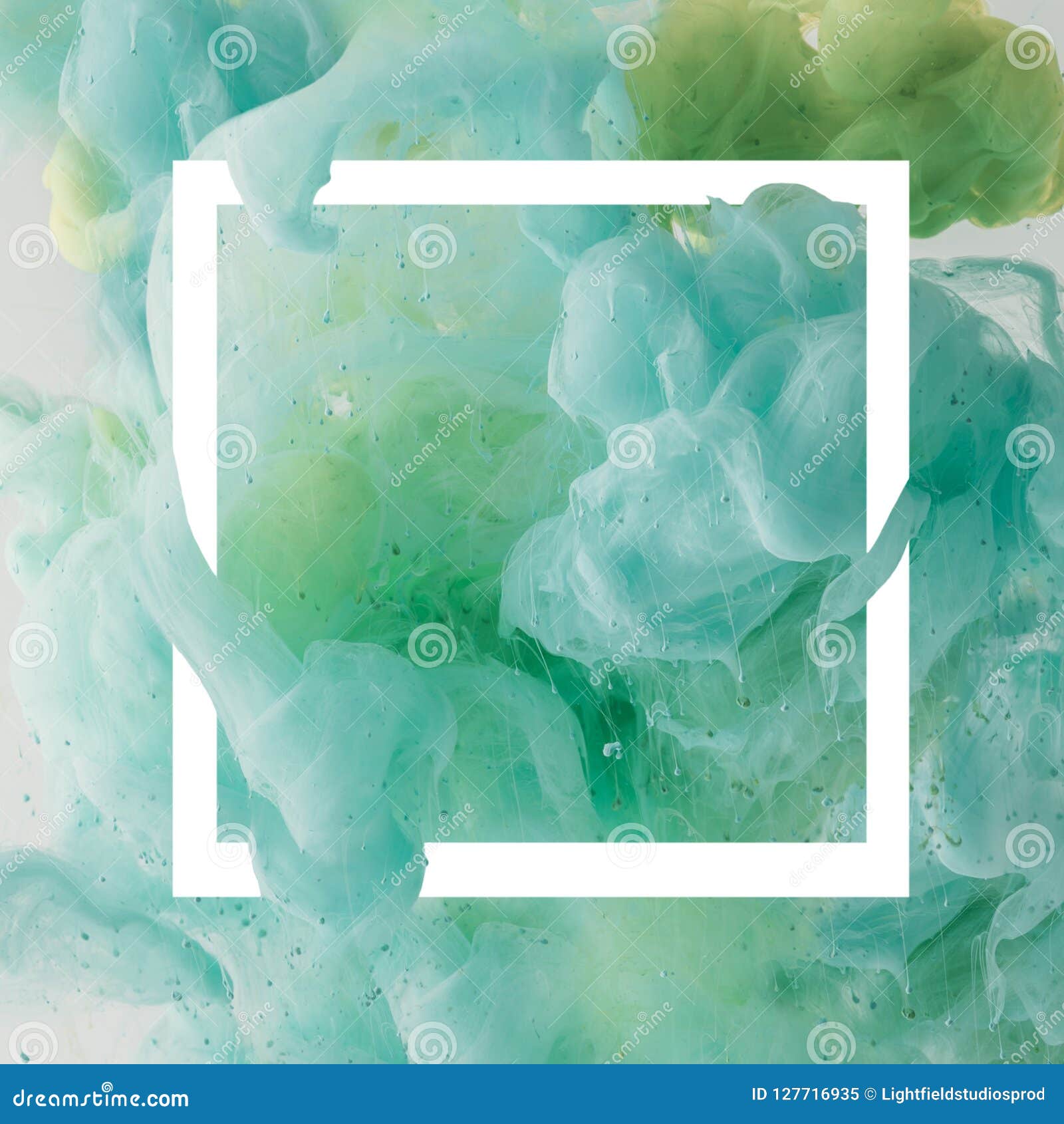 Creative Design with Flowing Turquoise Paint in White Square Frame ...