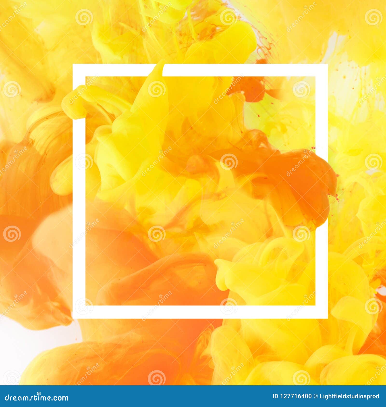 Creative Design with Flowing Yellow and Orange Paint in White Square ...