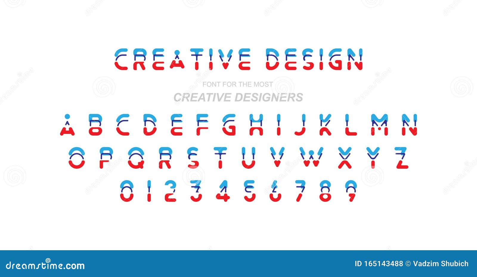 Creative Design Font. Original Alphabet in Red and Blue Colour for ...