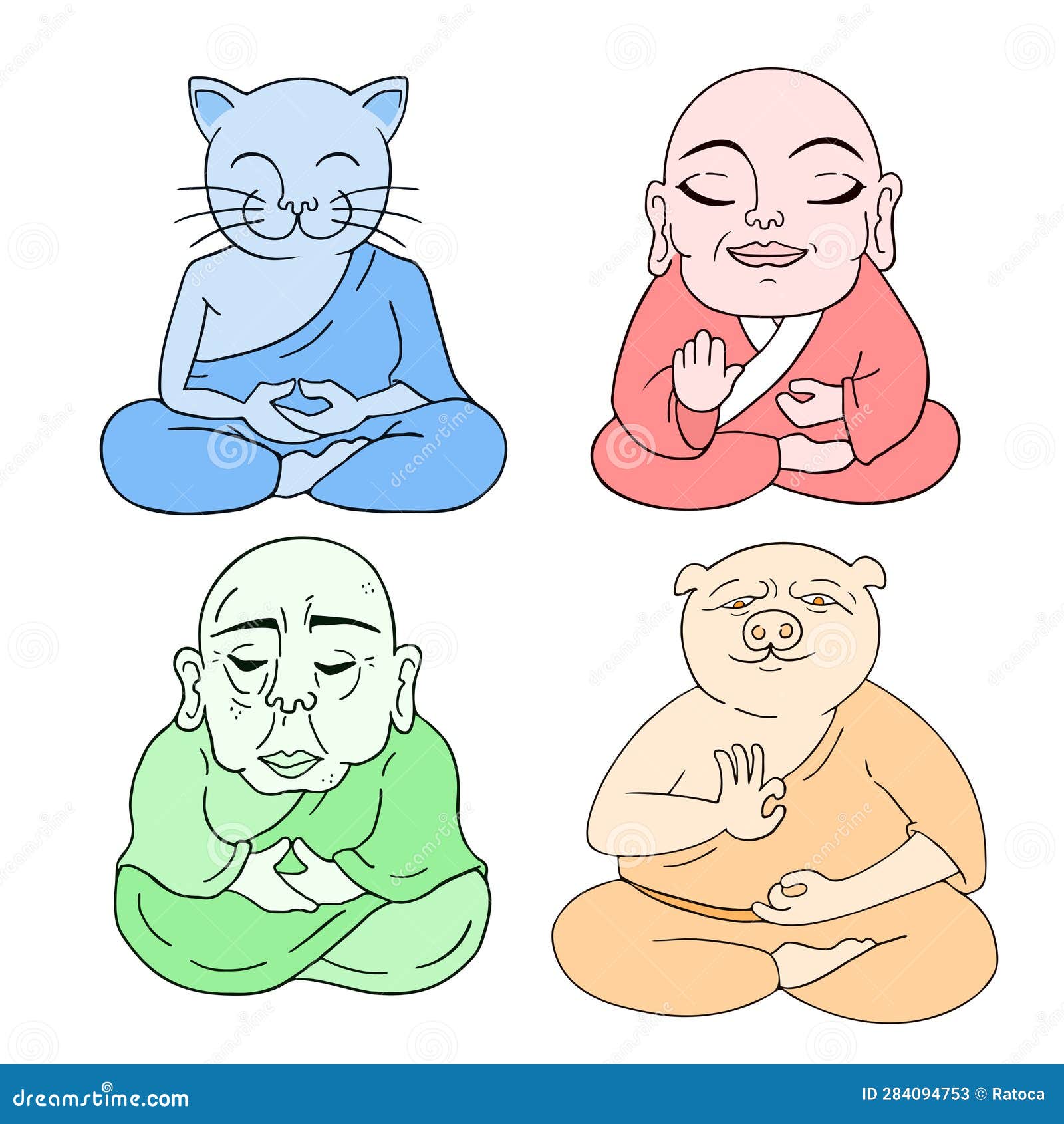 Four characters meditating stock vector. Illustration of sculpture ...