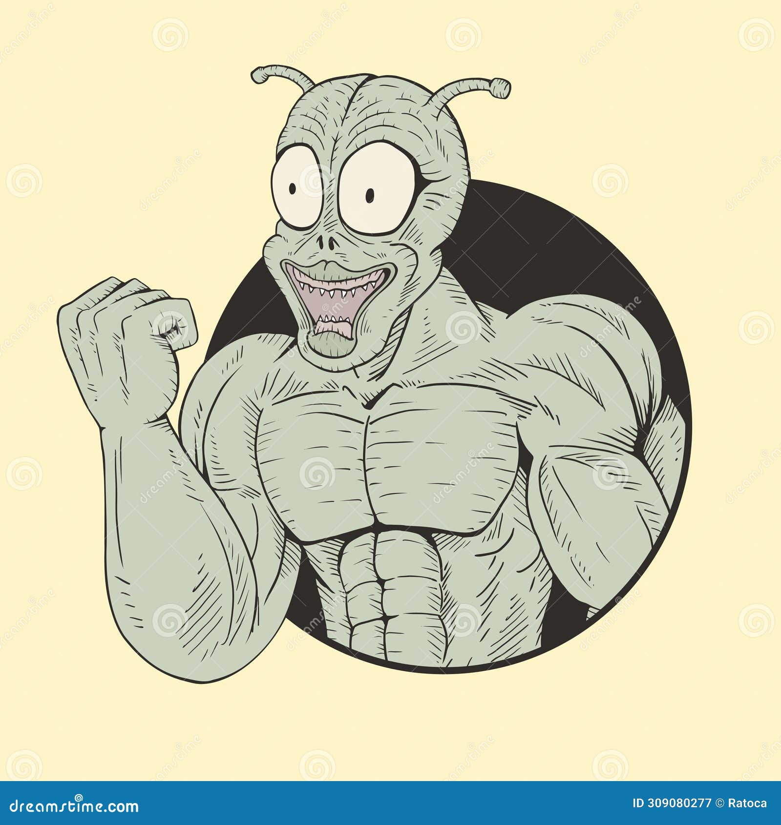 Muscle alien draw stock vector. Illustration of power - 309080277