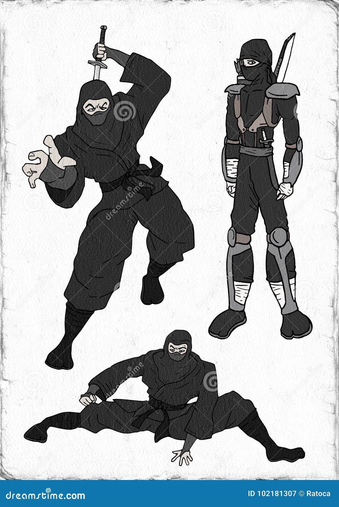Ninja draw stock illustration. Illustration of fight - 102181307