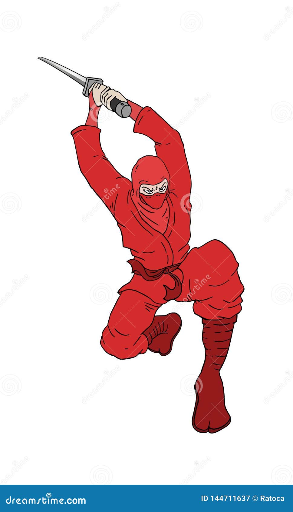 Red ninja attack draw stock vector. Illustration of isolated - 144711637