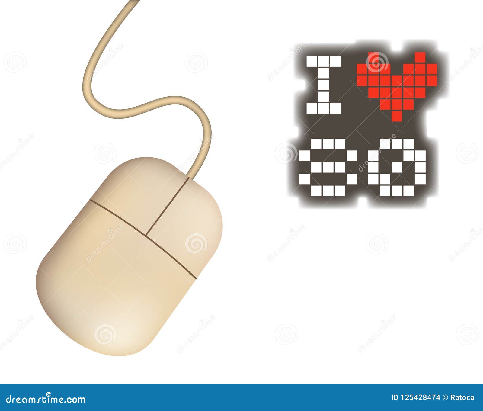 Retro Computer Mouse and I Love 80 Message Stock Vector - Illustration ...