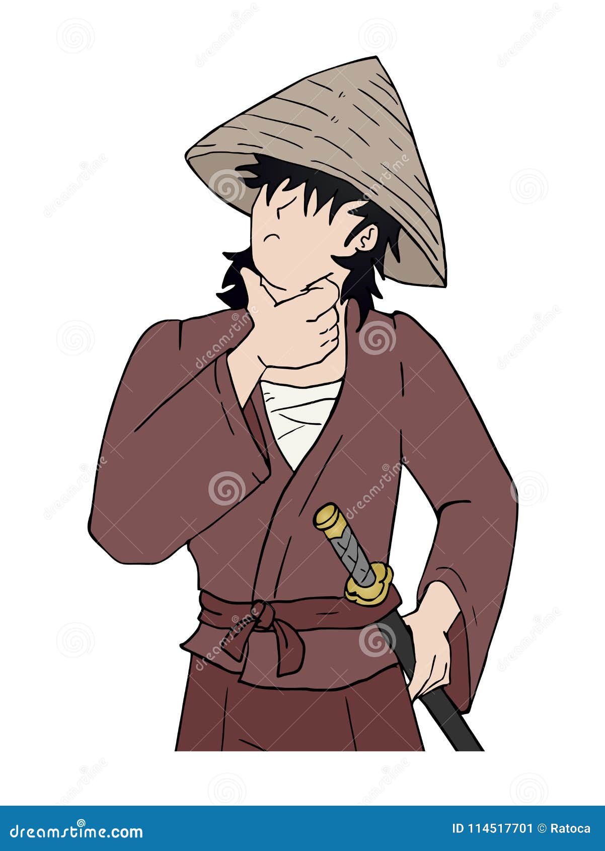 Samurai Thinking Draw Cartoon Vector | CartoonDealer.com #114517701