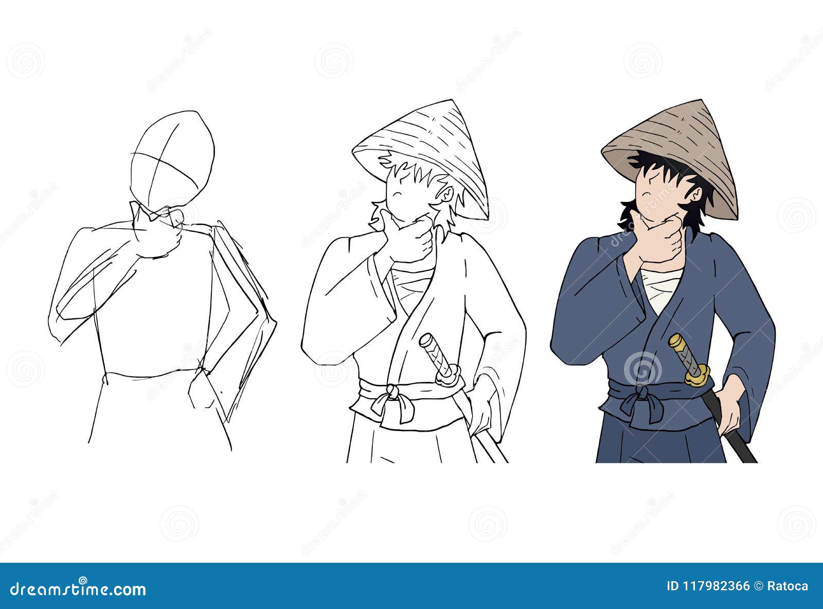 Samurai thinking sketch stock vector. Illustration of lines - 117982366
