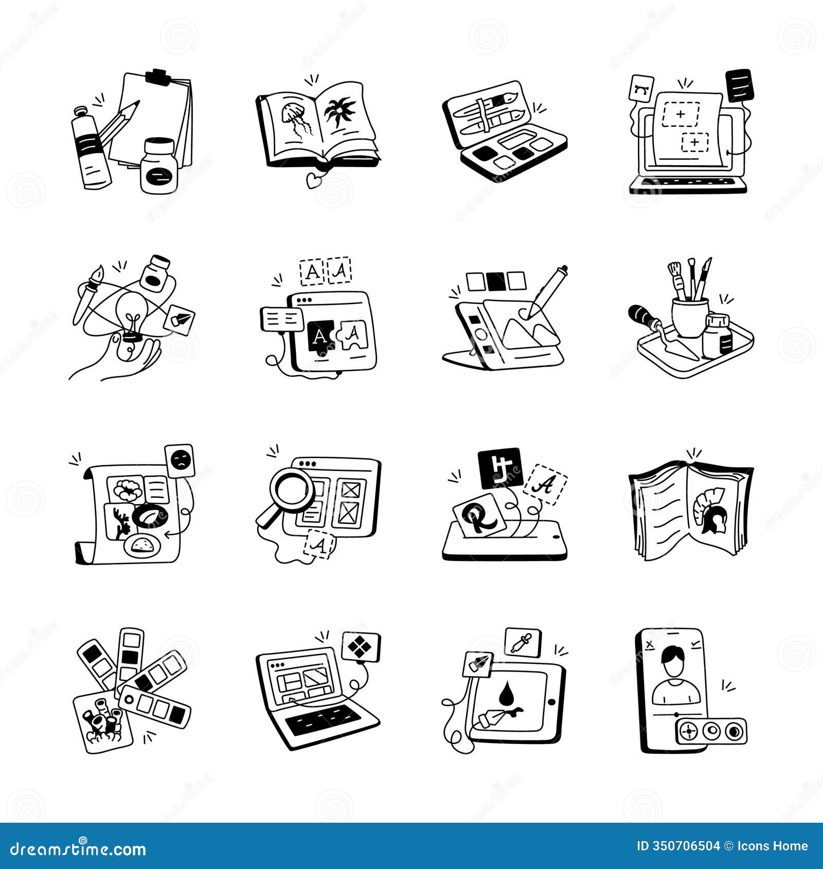Creative Design Tools and Processes Illustrated in Doodle Style Stock ...