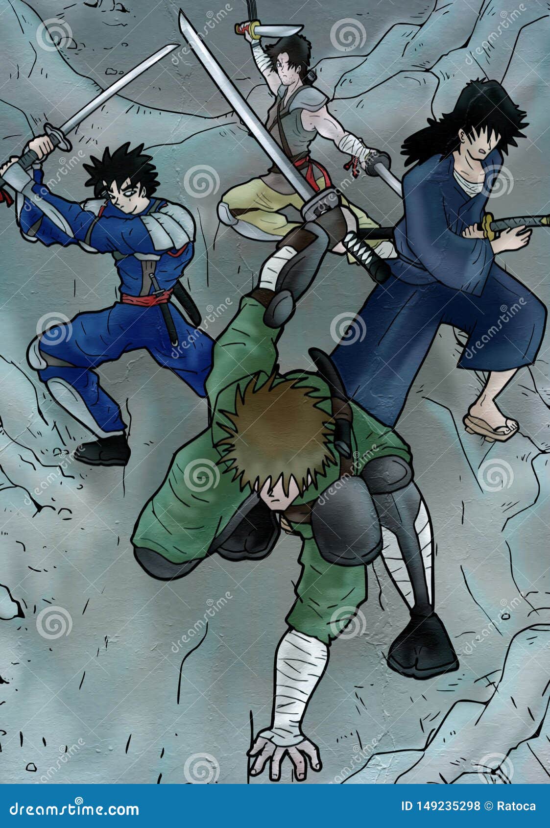 Warriors in fighting pose stock illustration. Illustration of samurai ...