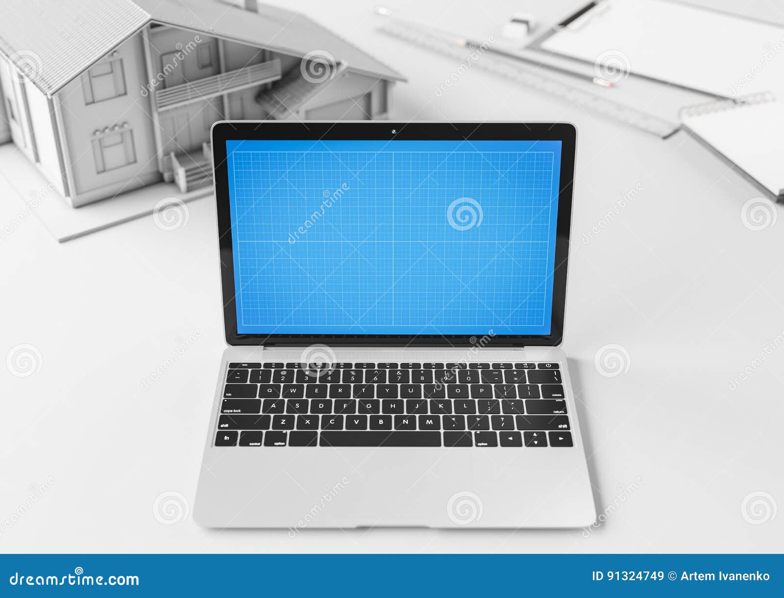 Creative Designer and Architect Desktop with Laptop, Building Model and ...