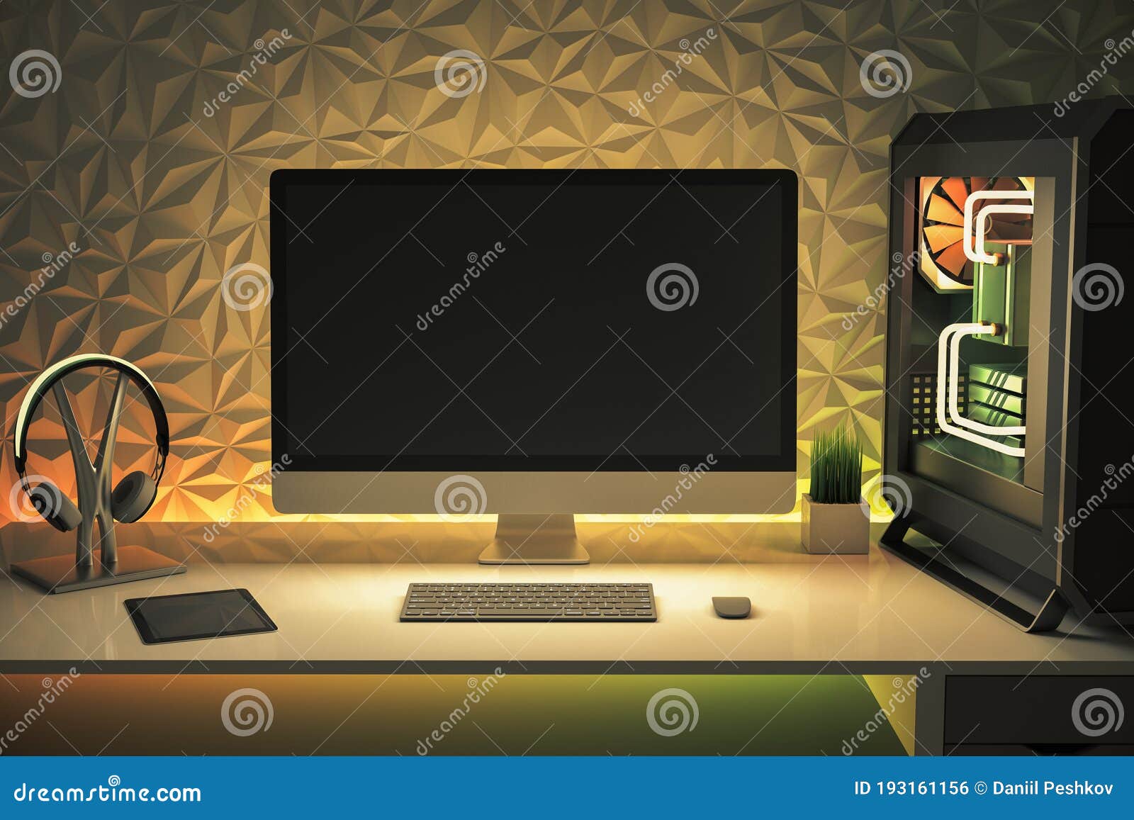 Creative Designer Desktop with Black Computer Screen Editorial Photo ...