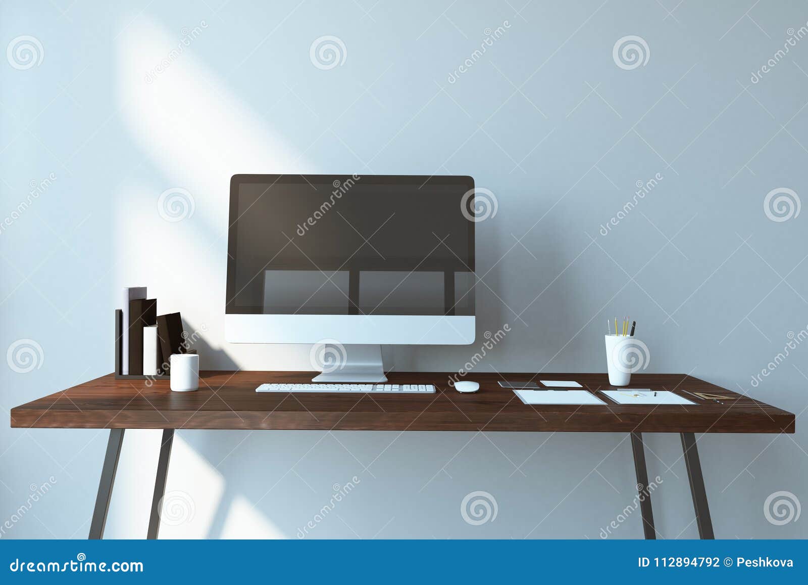 Creative Designer Desktop with Empty Computer Stock Photo - Image of ...