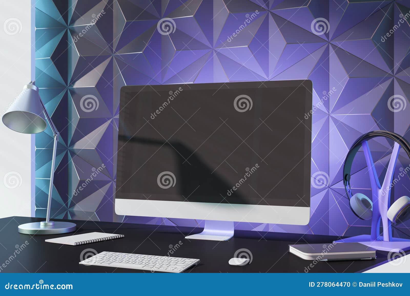 Creative Designer Desktop with Empty Computer Screen, Various Items and ...