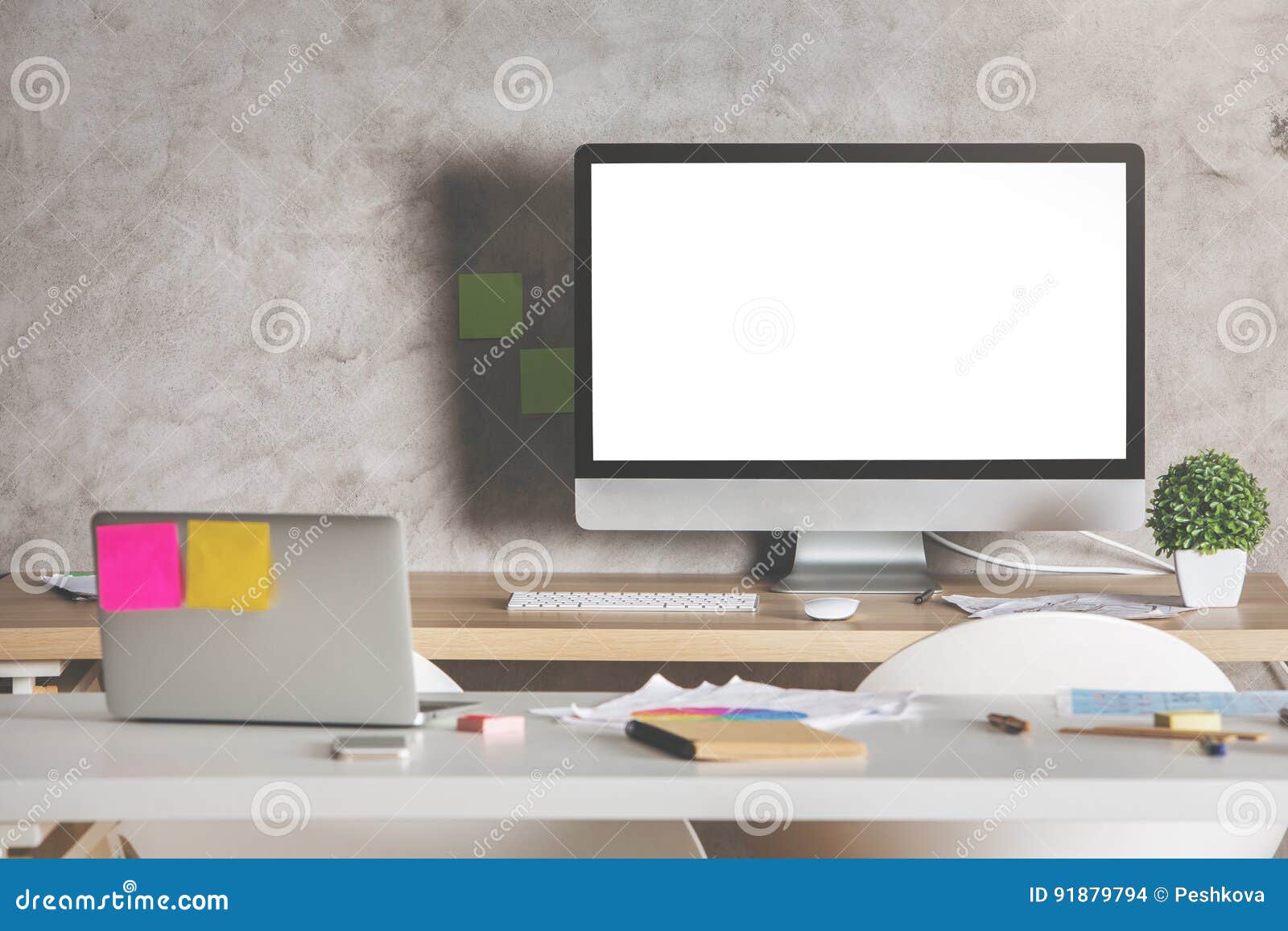 Creative Designer Desktop with White Computer Stock Photo - Image of ...