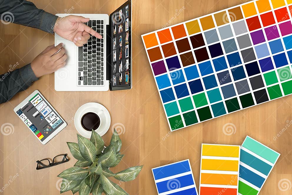 Creative Designer Graphic at Work. Color Swatch Samples, Illustrator ...