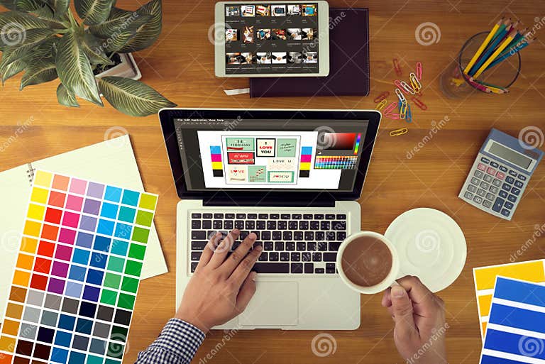 Creative Designer Graphic at Work. Color Swatch Samples, Illustrator ...