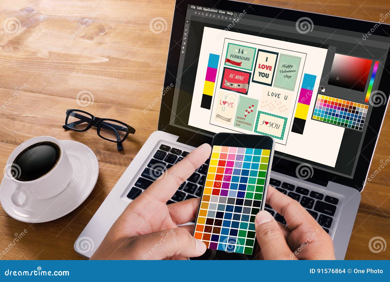 Creative Designer Graphic at Work. Color Swatch Samples, Illustrator ...