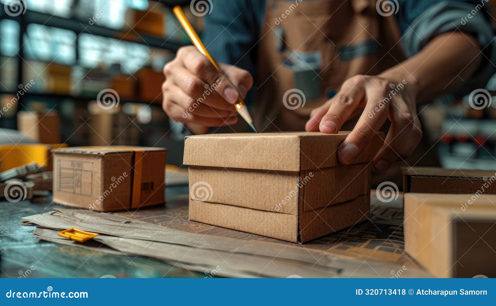 Creative Designer Sketching Packaging Concept on Brown Cardboard with ...