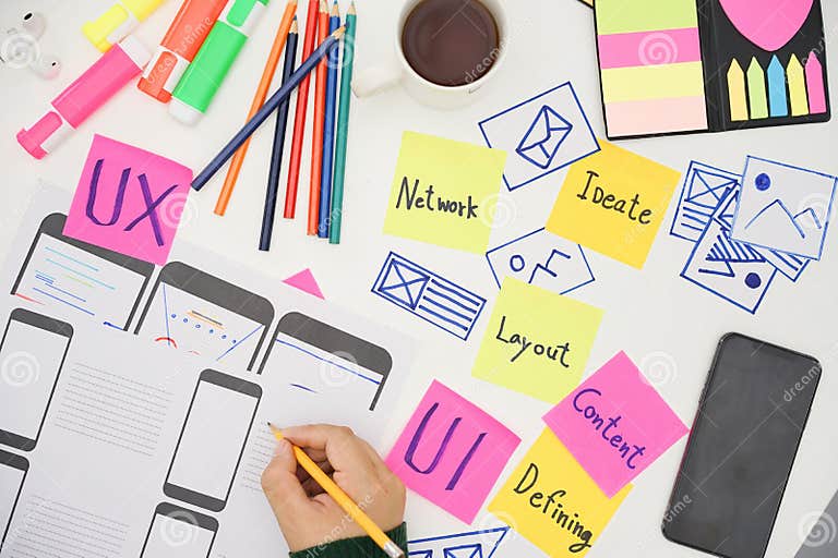 Creative Designers Designing Wireframe Sketch Layout Design Mockup on ...