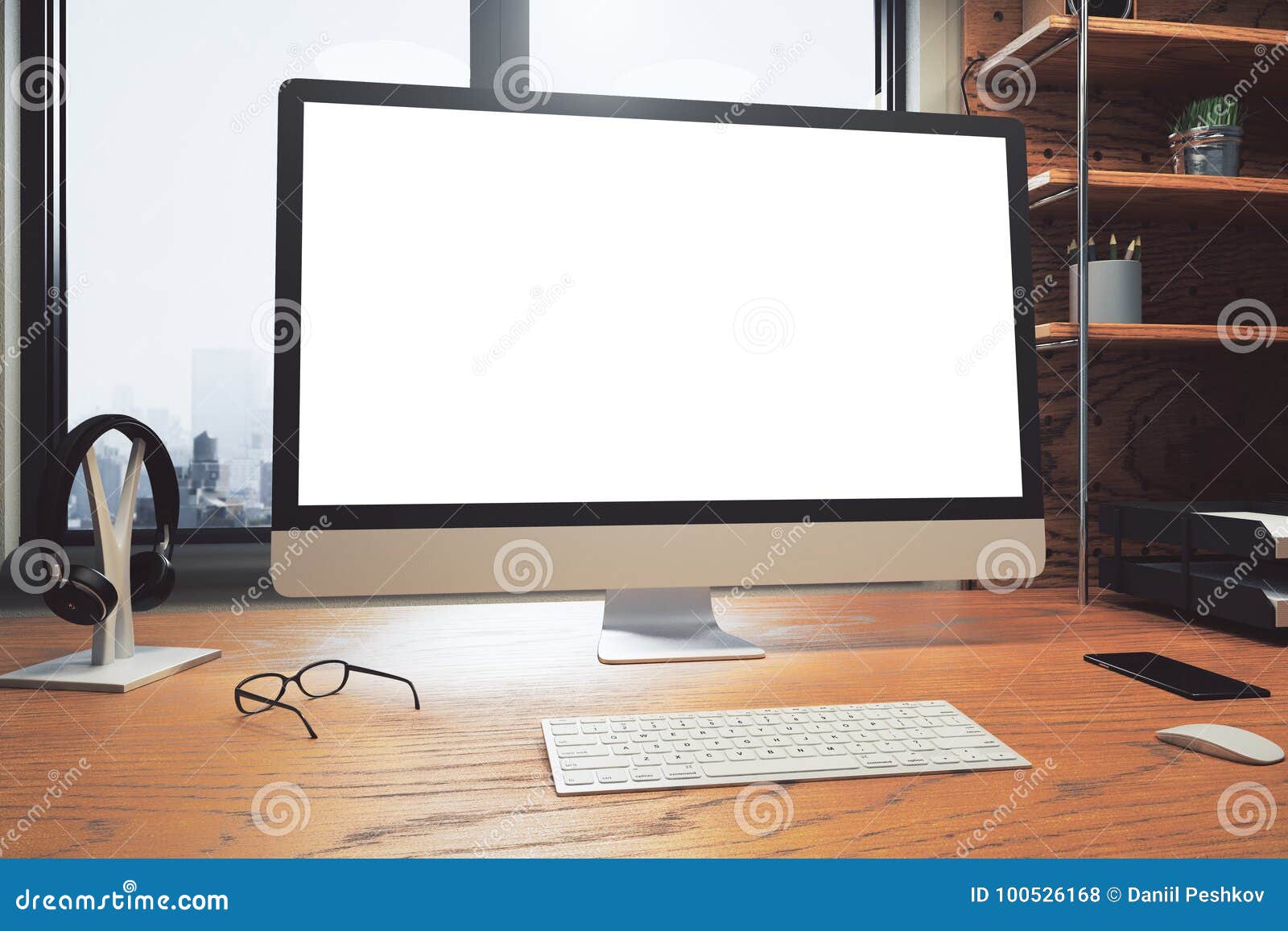Creative Desk with Blank White Computer Editorial Stock Photo ...