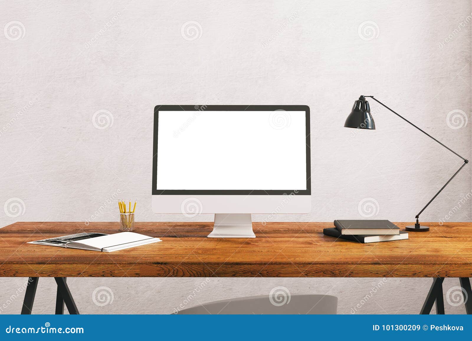Creative Desktop with Blank White Computer Stock Illustration ...