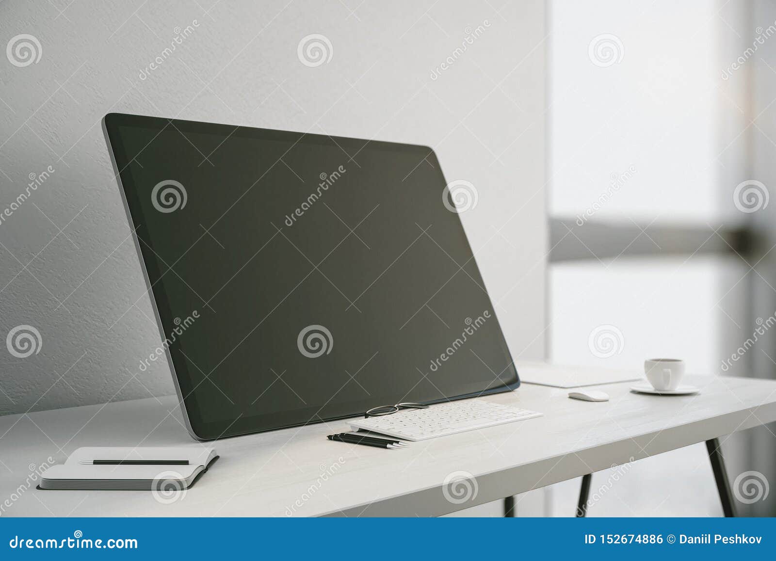Creative Desktop with Computer Stock Illustration - Illustration of ...
