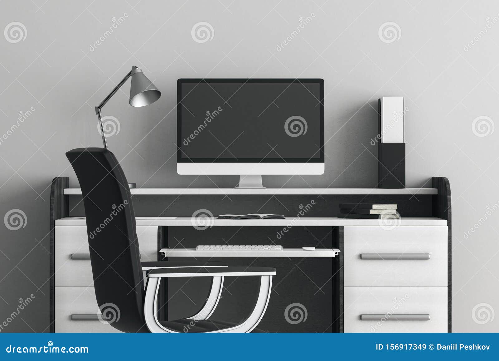 Creative Desktop with Computer Stock Illustration - Illustration of ...