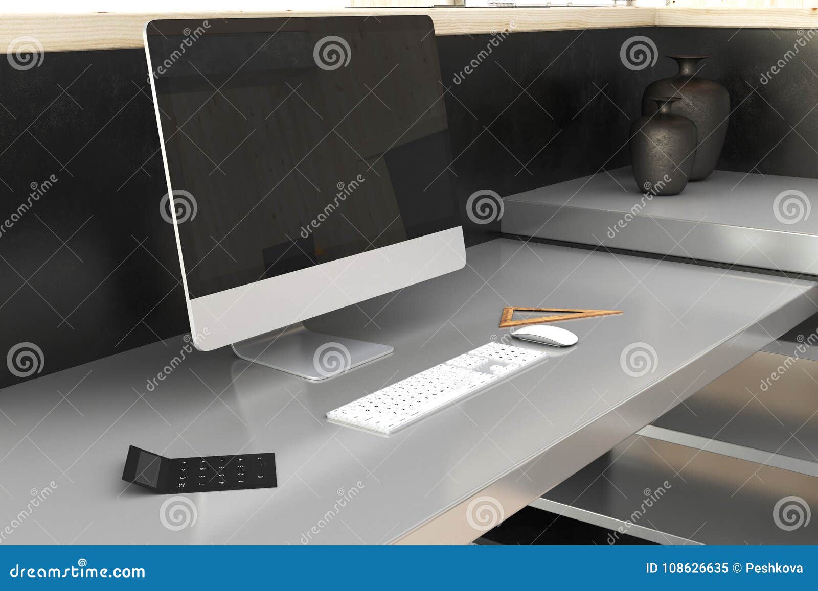 Creative Desktop with Empty Computer Stock Illustration - Illustration ...