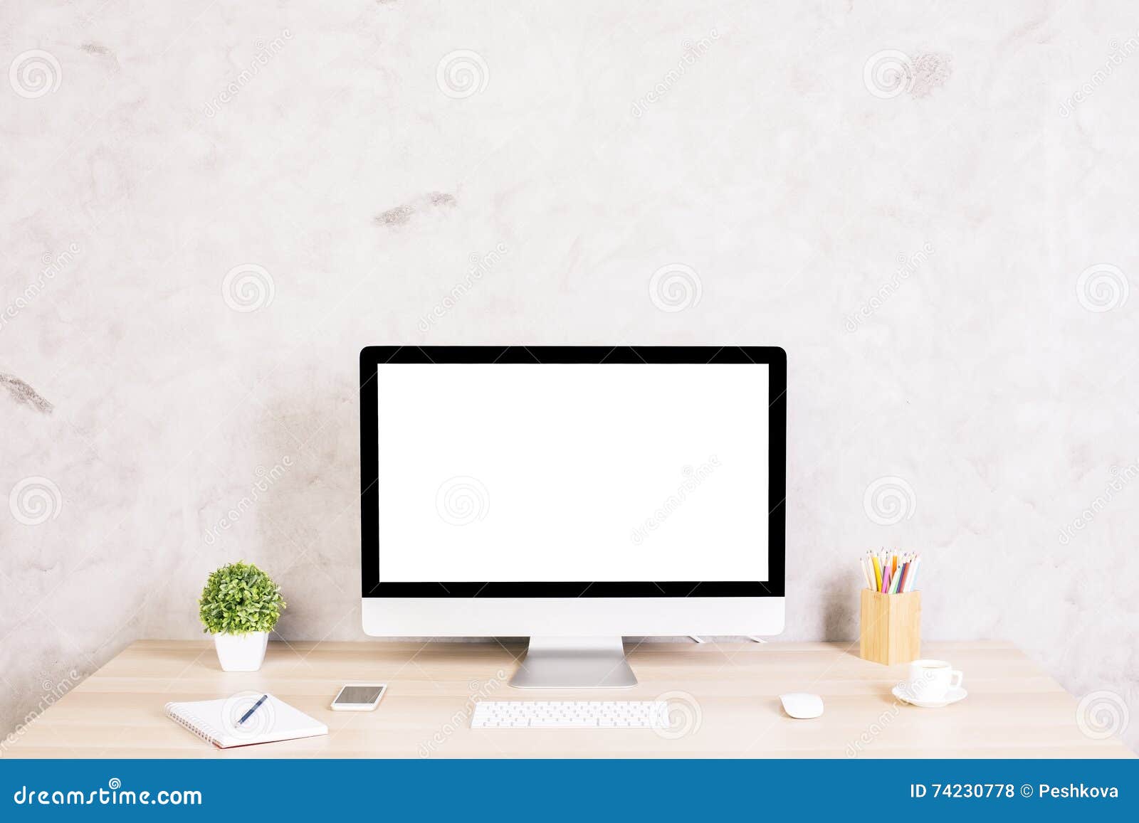 Creative desktop front stock photo. Image of coffee, notepad - 74230778