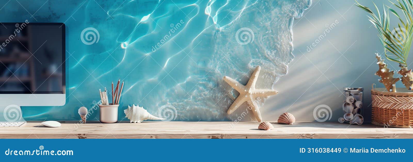 Creative Desktop Setup Featuring Tropical Beach Theme with Starfish ...