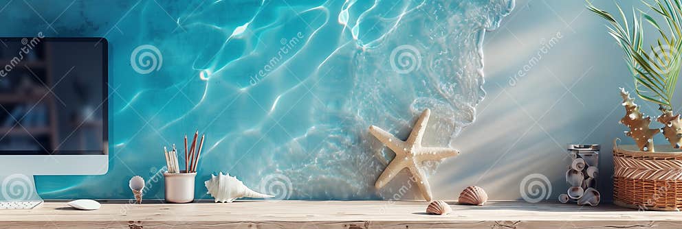 Creative Desktop Setup Featuring Tropical Beach Theme with Starfish ...