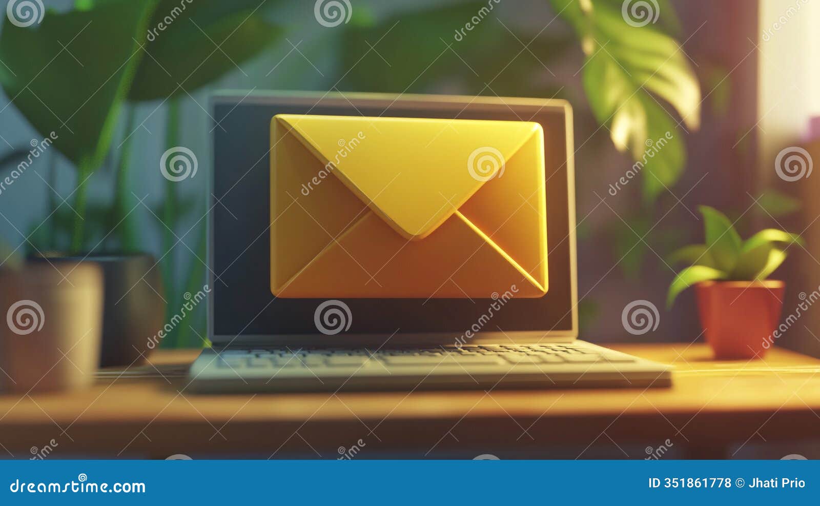 Creative Desktop Setup Showcasing Golden Email Envelope on Laptop with ...