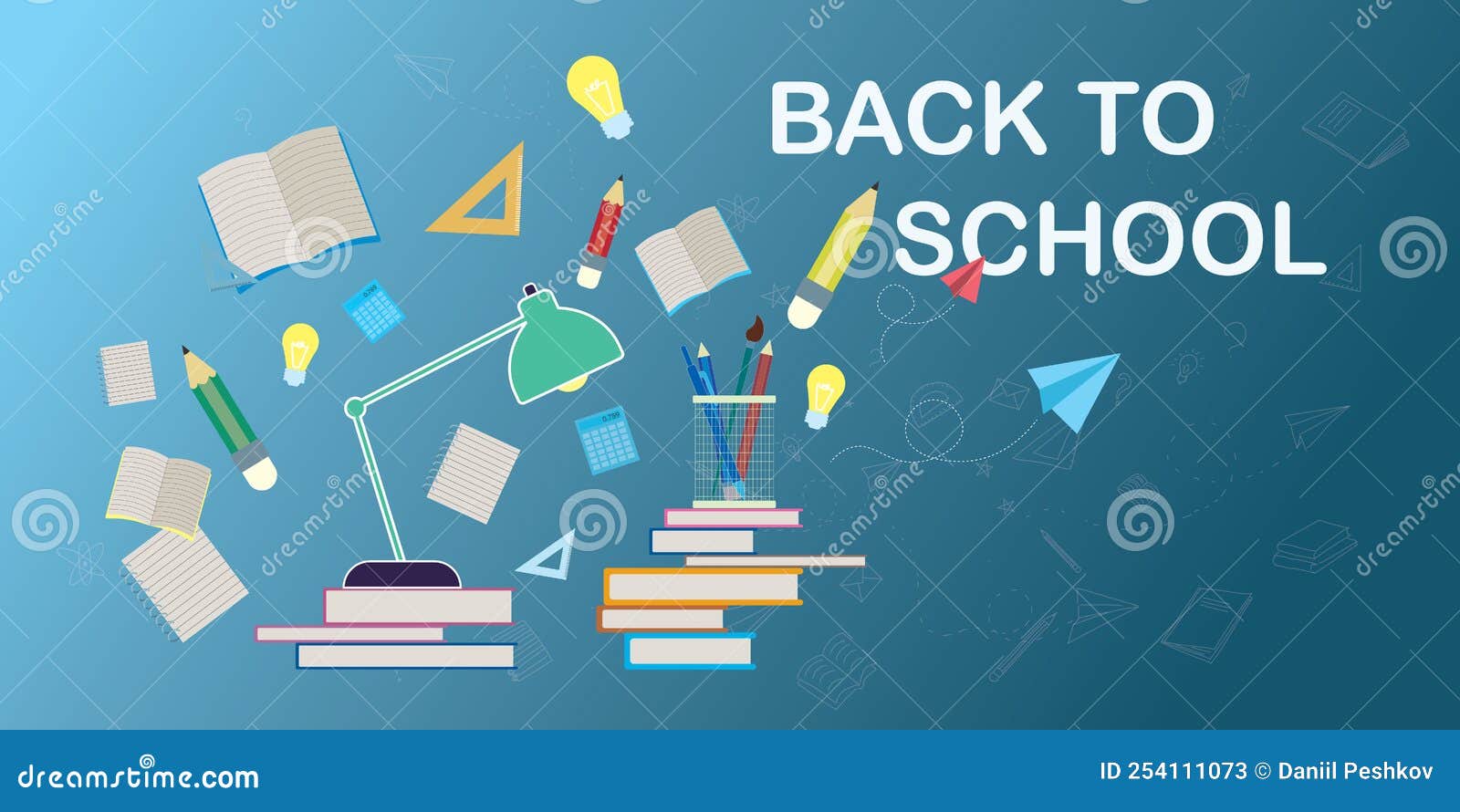 Creative Digital Back To School Banner with Items on Blue Texture ...
