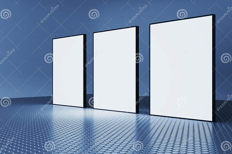 Creative Digital Background with Three Blank White Banners, Reflections ...