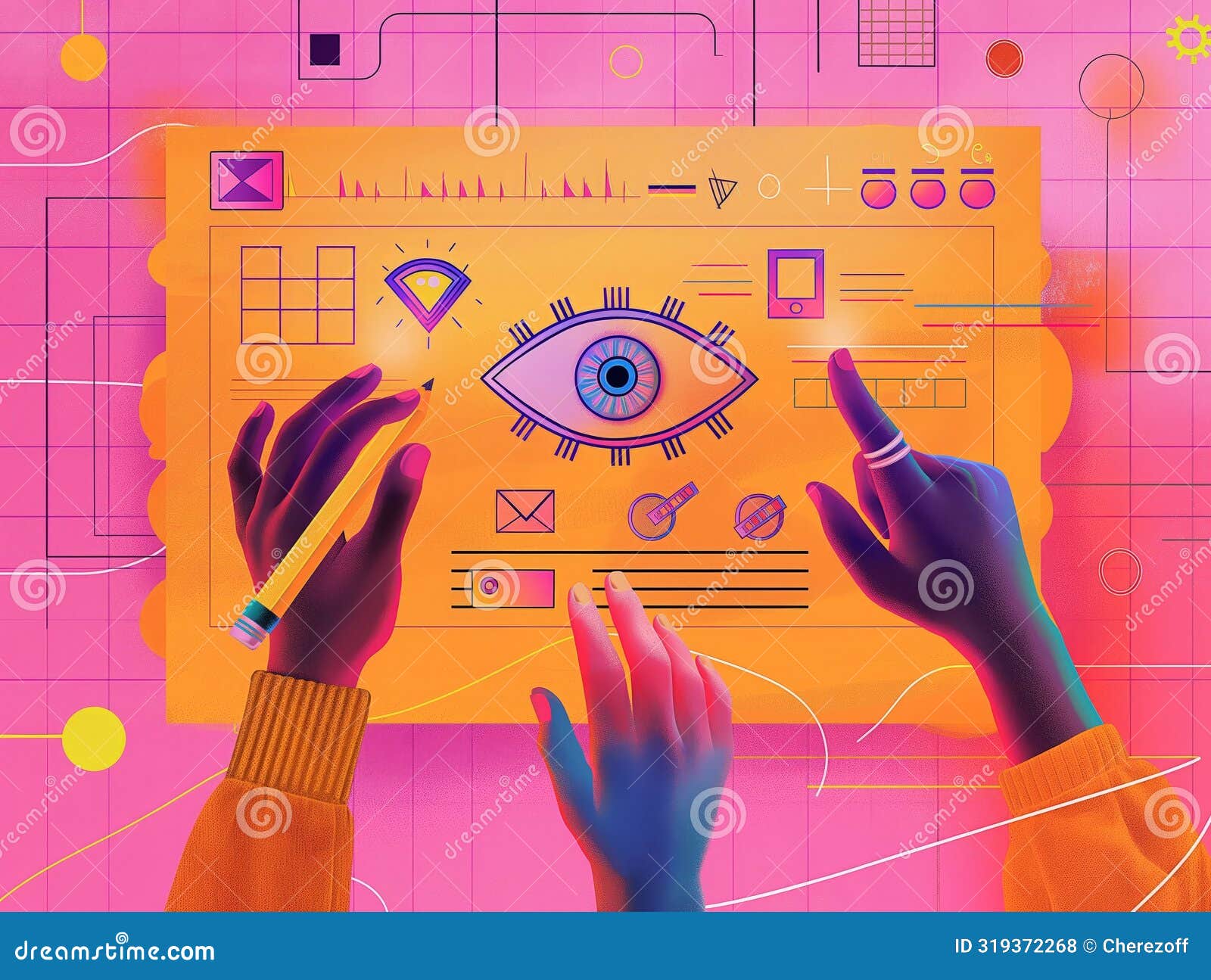 Creative Digital Design Concept with Hands and Eye Symbol Stock Photo ...