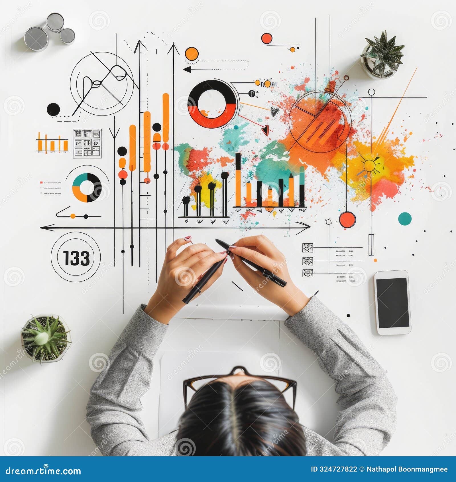 Digital Marketing Strategy on White Canvas with Graphs, Generate AI ...