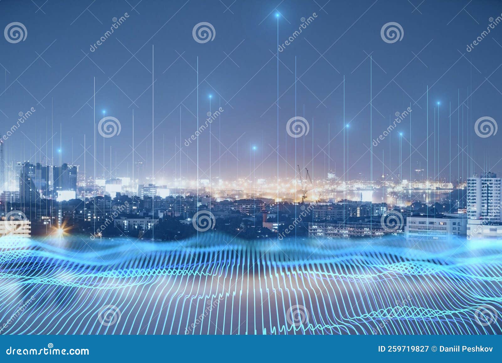 Creative Digital Night City Wallpaper. Connect and Abstract Smart ...