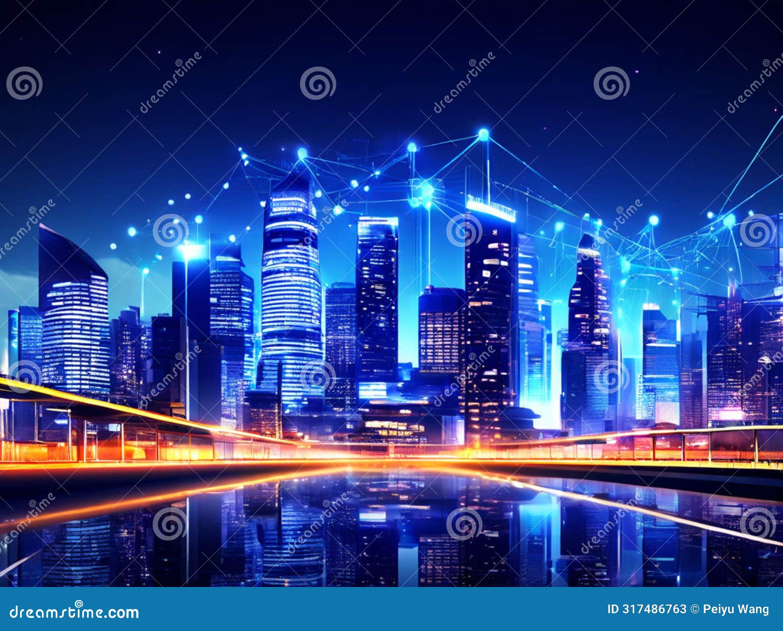 Creative Digital Night Smart City Connect and Abstract Smart Network ...