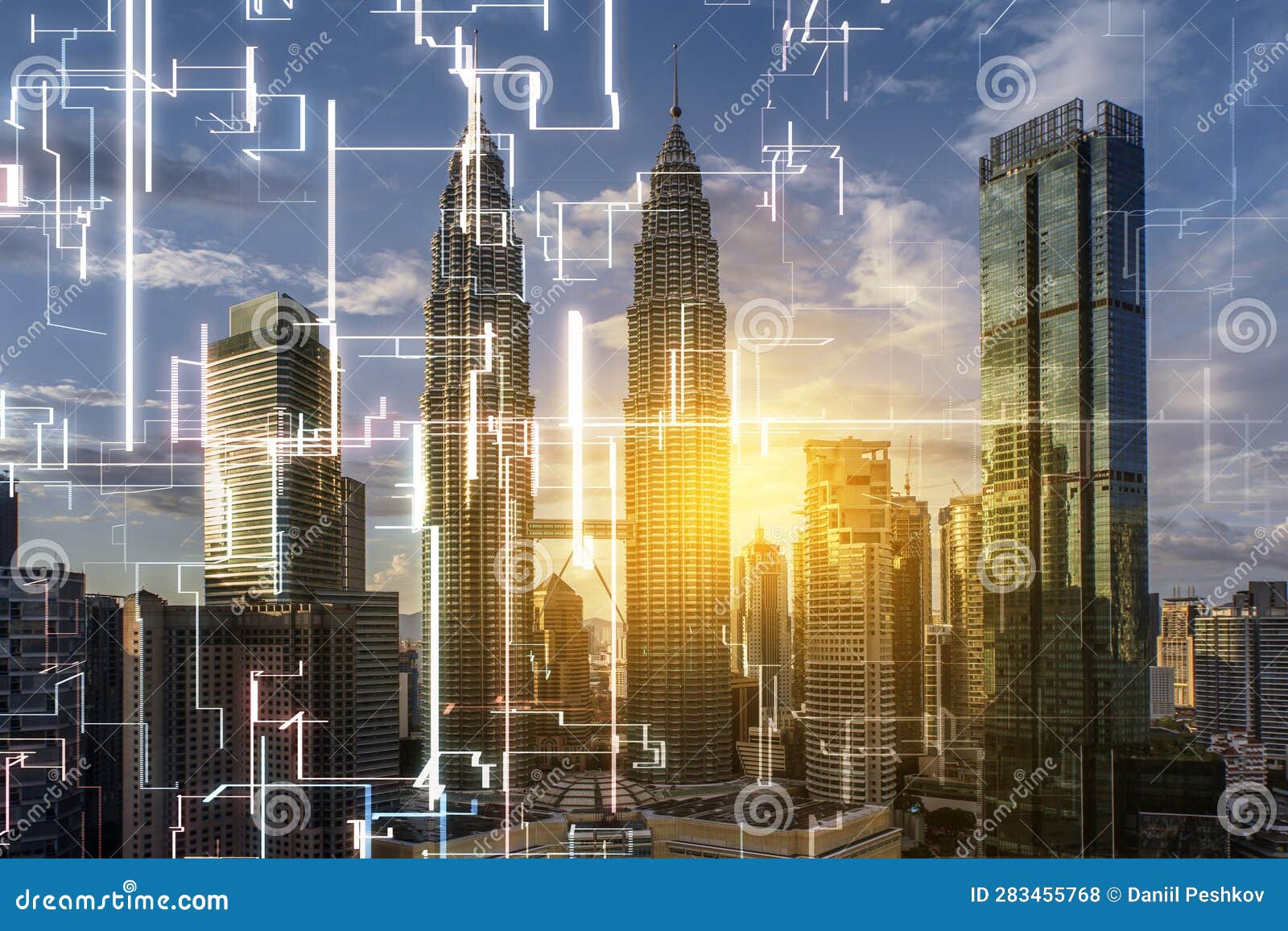 Creative Digital Tech City Skyline. Technology, Future and Metaverse ...