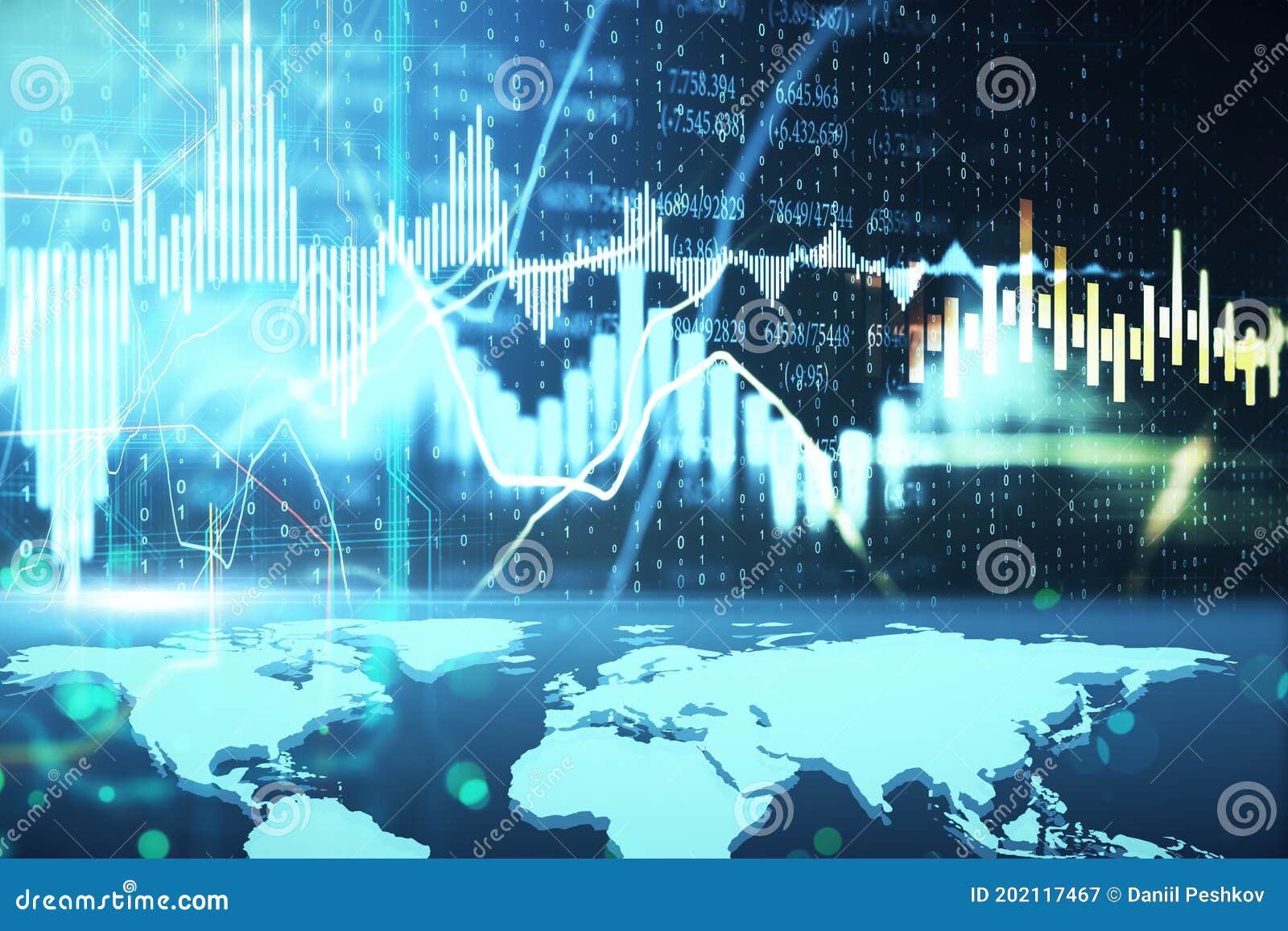 Creative Digital World Map with Forex Charts Stock Illustration ...