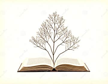 An Open Book with a Tree Growing from Its Pages in a Creative Display ...