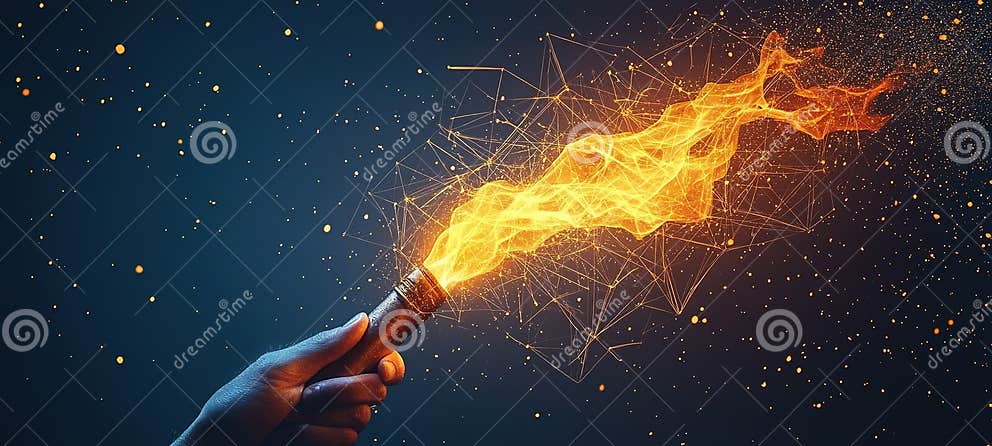 Creative Display of Flame in Dark Space with Sparkling Particles ...