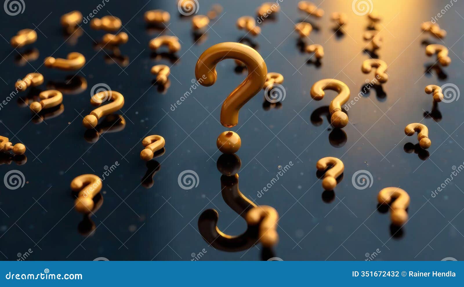 Creative Display of Golden Question Marks on a Reflective Surface Stock ...