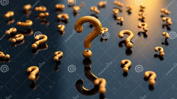 Creative Display of Golden Question Marks on a Reflective Surface Stock ...