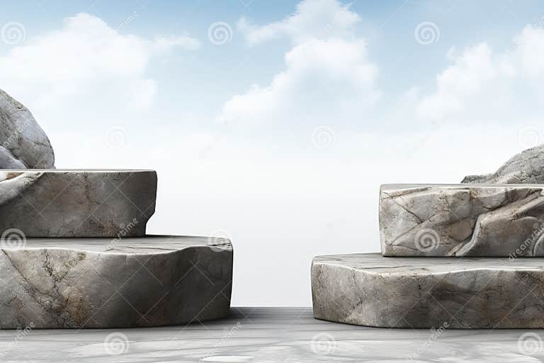 Creative Display of Textured Stone Platforms Under a Bright Sky ...